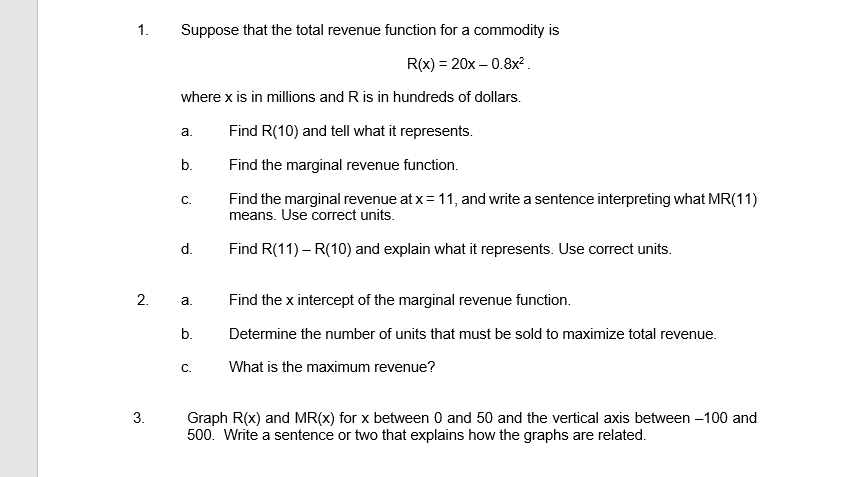 Solved Suppose that the total revenue function for a | Chegg.com