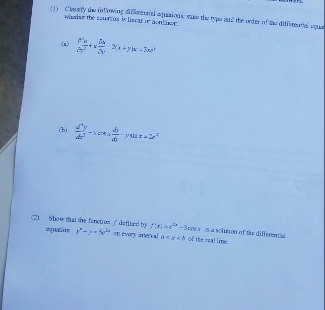 Solved () Classify the following differential equations; | Chegg.com