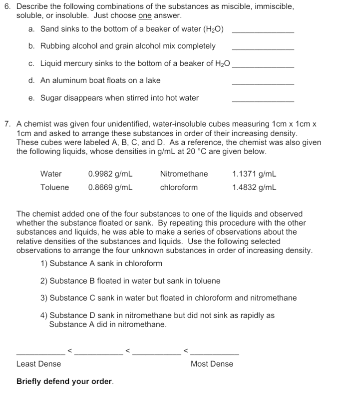 Solved Describe the following combinations of the substances | Chegg.com