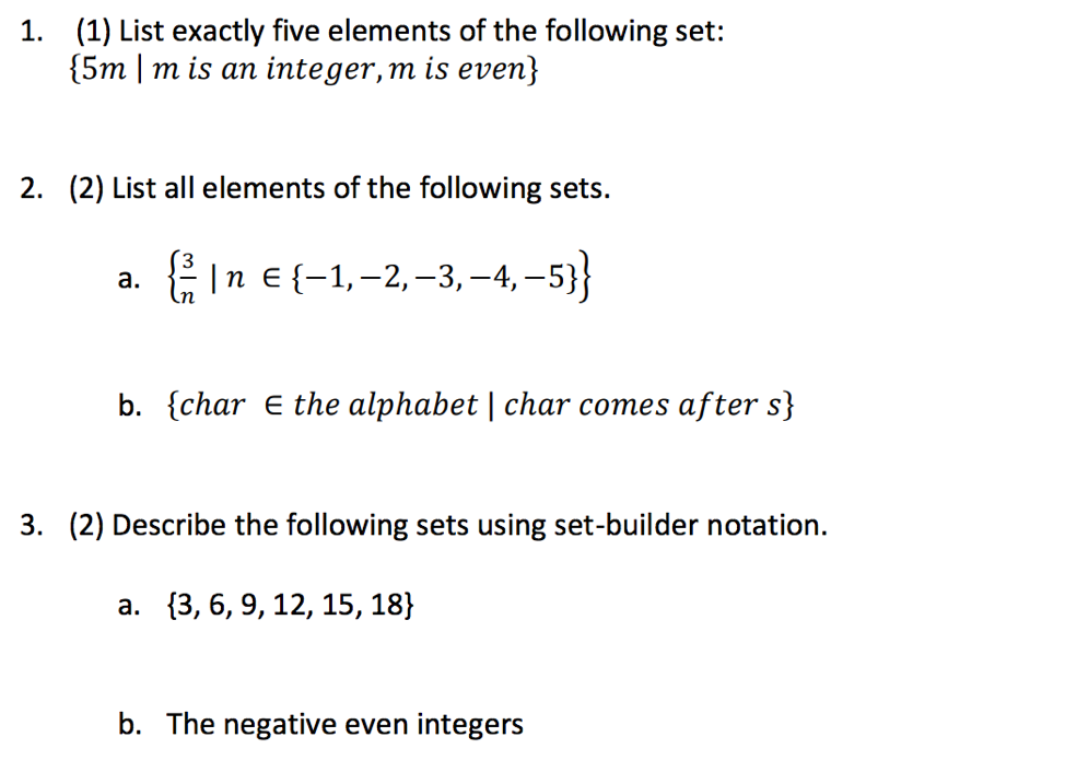 Solved (1) List exactly five elements of the following set: | Chegg.com