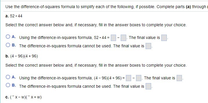 Solved Use the difference-of-squares formula to simplify | Chegg.com