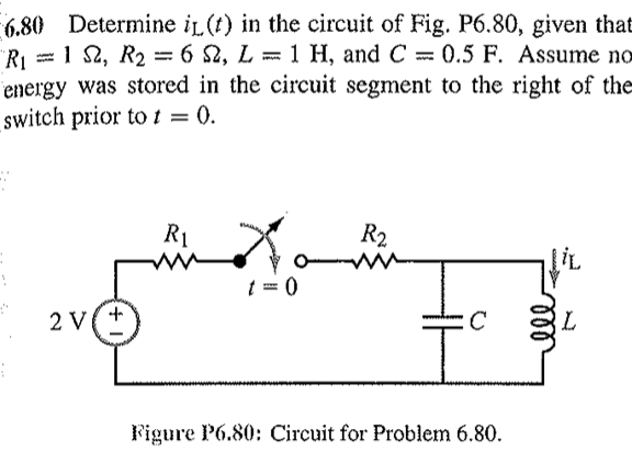 Solved determine IL (t) in the circuit of Fig. P6.80, given | Chegg.com