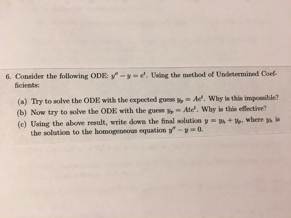 Solved Consider the following ODE: y" - y = e^t. Using the | Chegg.com