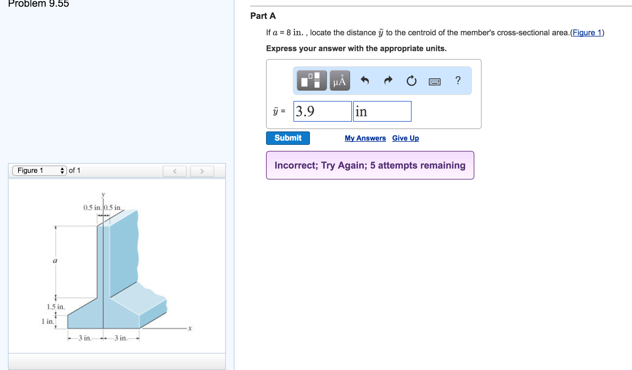 Solved If a = 8 in., locate the distance bar y to the | Chegg.com