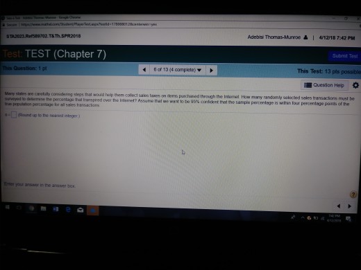 Solved STA2023 Ref589702.T&Th.SPR2018 Adebisa Thomas-Munroe | Chegg.com Solved STA2023 Ref589702.T&Th.SPR2018 Adebisa Thomas-Munroe | Chegg.com
