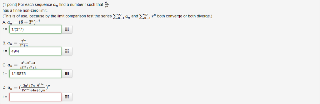 Solved (1 point) For each sequence an find a number r such | Chegg.com