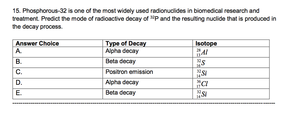 Solved Phosphorous-32 is one of the most widely used | Chegg.com