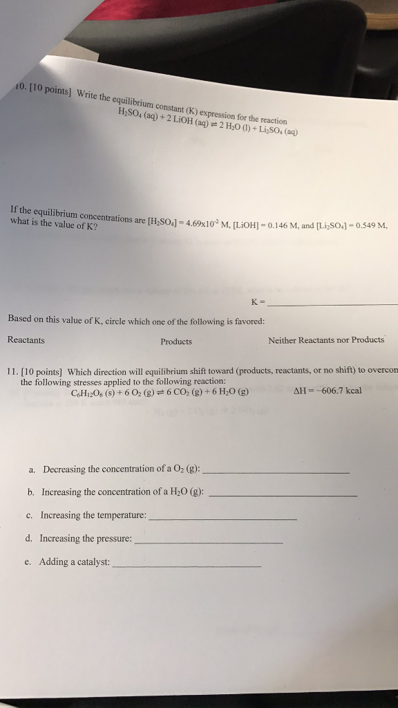 Solved Write the equilibrium constant (K) expression for the | Chegg.com