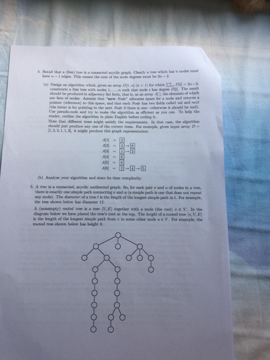 Solved Recall that a (free) tree is a connected acyclic | Chegg.com