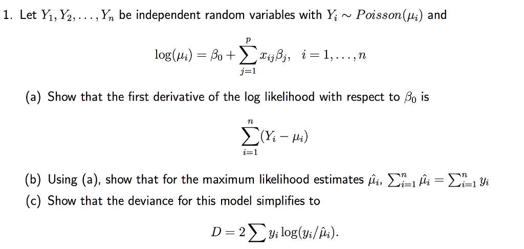 1. Let Yi,Y2, . . . ,Yn be independent random | Chegg.com