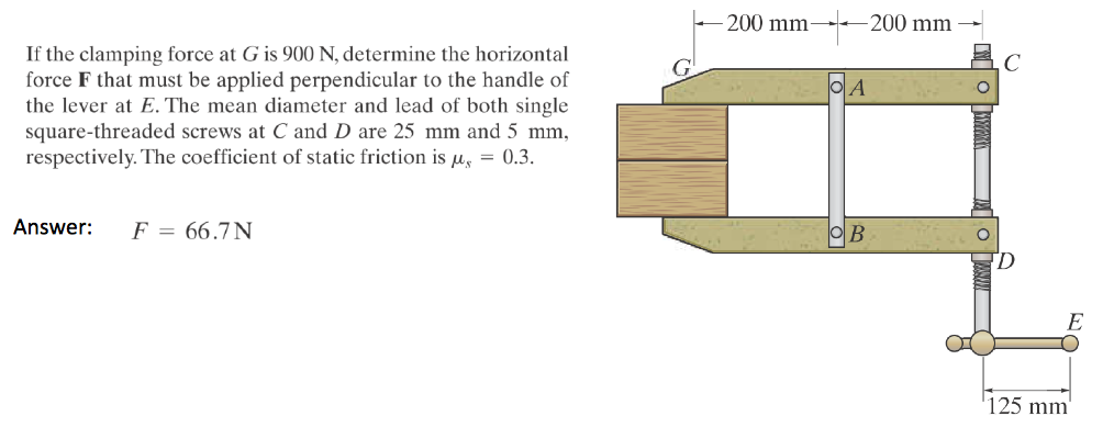 Solved If the clamping force at G is 900 N, determine the | Chegg.com