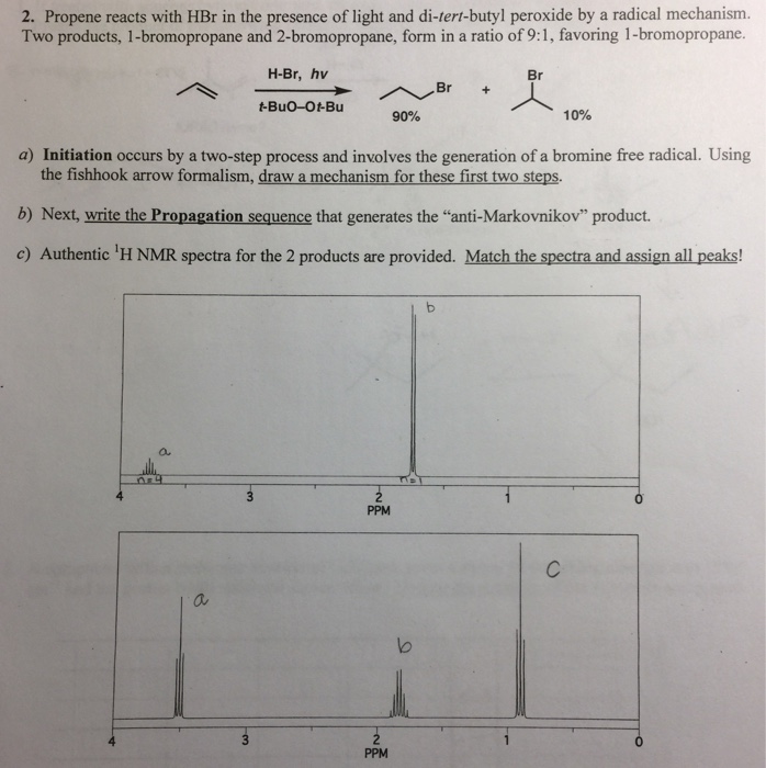 Solved Propene reacts with HBr in the presence of light and | Chegg.com