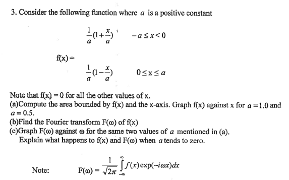 Solved Consider the following function where a is a positive | Chegg.com
