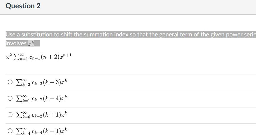 Solved Use a substitution to shift the summation index so | Chegg.com