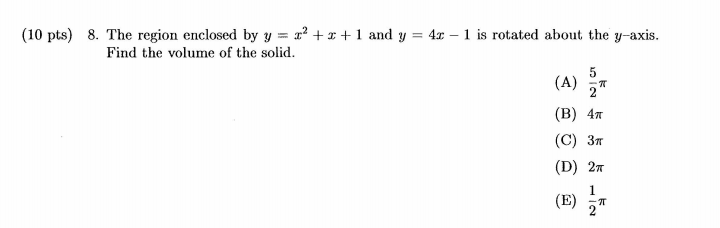 Solved The region enclosed by y = x^2 + x + 1 and y = 4x - 1 | Chegg.com