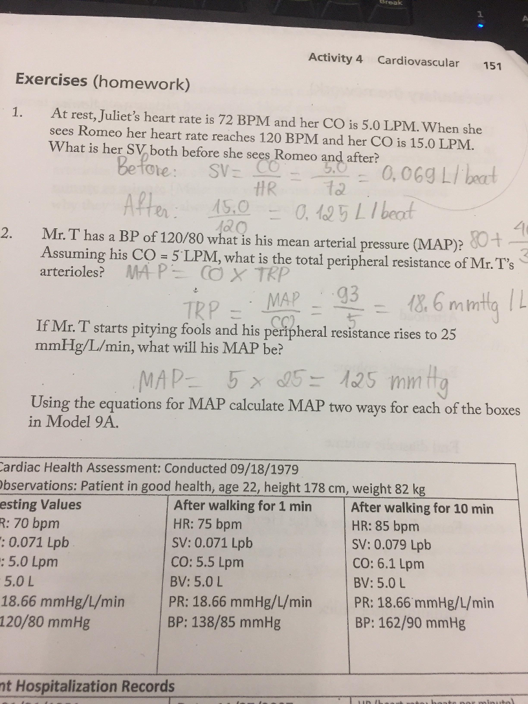 Solved reak 1 Activity 4 Cardiovascular 151 Exercises | Chegg.com