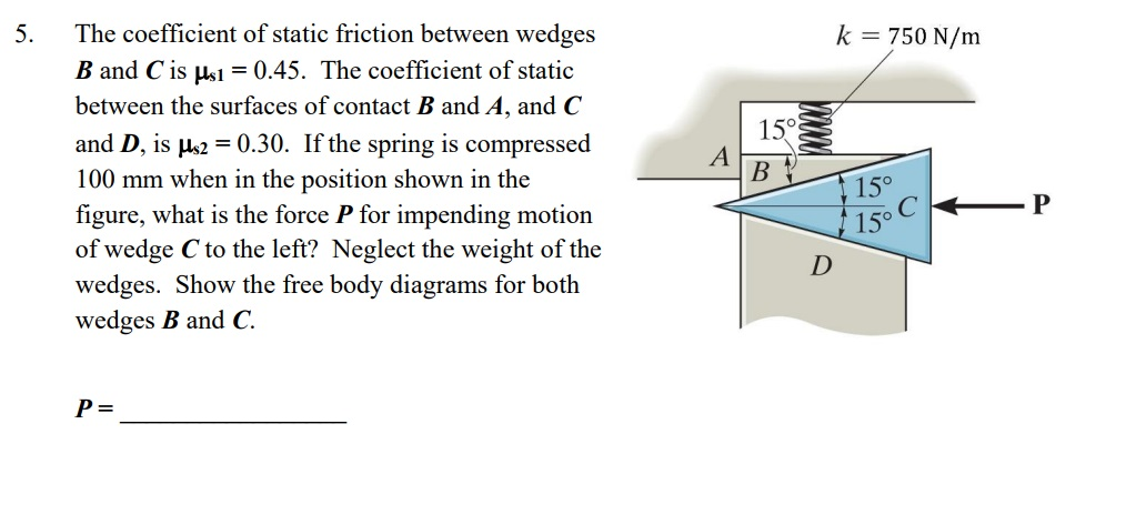 Solved The coefficient of static friction between wedges B | Chegg.com