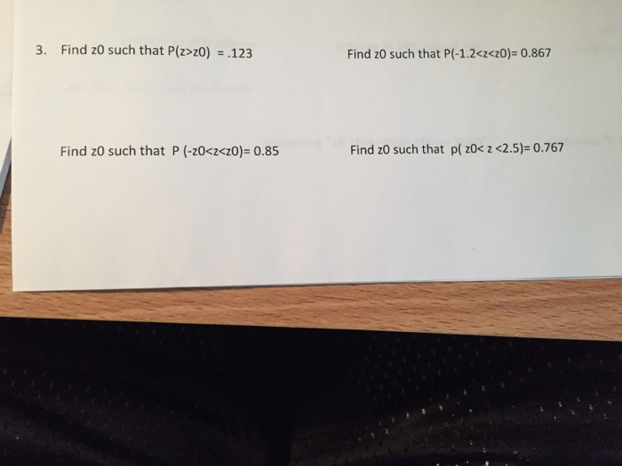 Solved Find z0 such that P(z>z0) =.123 Find z0 such that P | Chegg.com