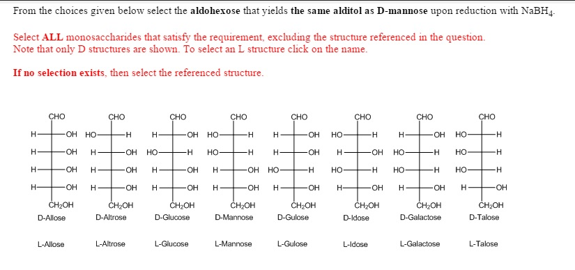 Solved From the choices given below select the aldohexose | Chegg.com