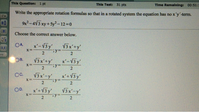 Solved Write the appropriate rotation formulas so that in | Chegg.com