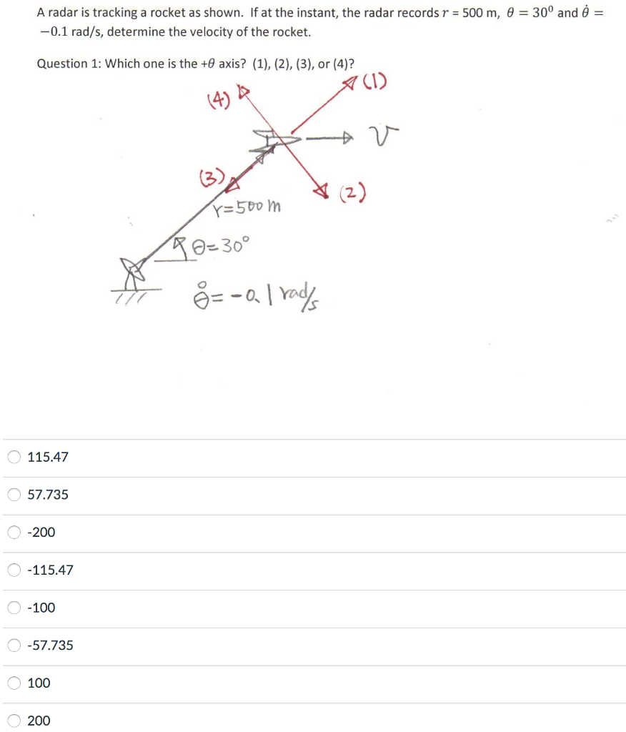 Solved A radar is tracking a rocket as shown. If at the | Chegg.com