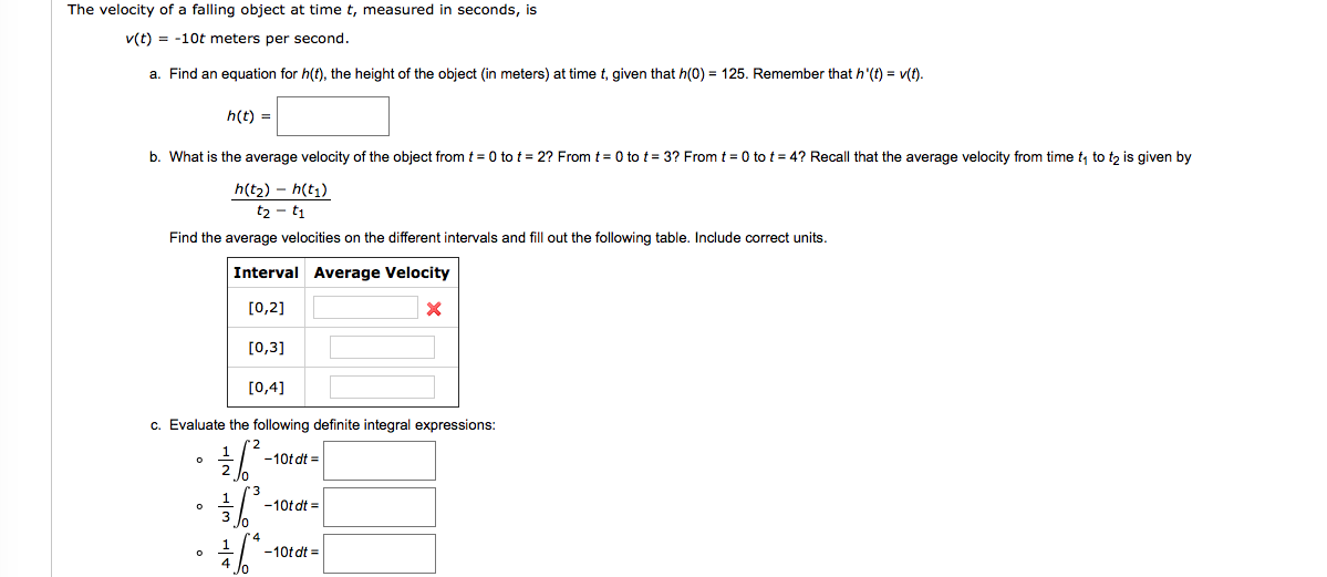 Solved The Velocity Of A Falling Object At Time T Measured