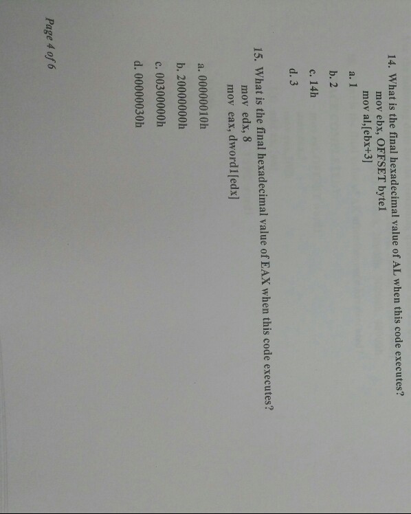 Solved 14. What is the final hexadecimal value of AL when | Chegg.com