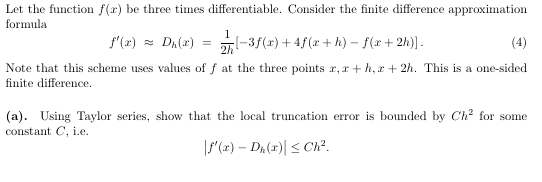 Solved Let the function f(x) be three times differentiable. | Chegg.com