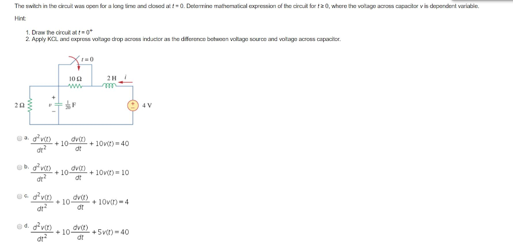 Solved The switch in the circuit was open for a long time | Chegg.com
