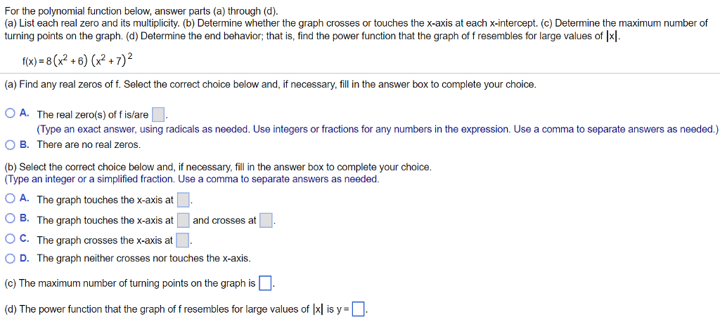 Solved For the polynomial function below, answer parts (a) | Chegg.com