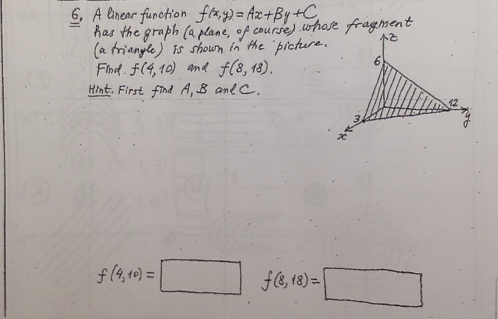 Solved A linear function f(x, y) = Ax + By + C has the graph | Chegg.com
