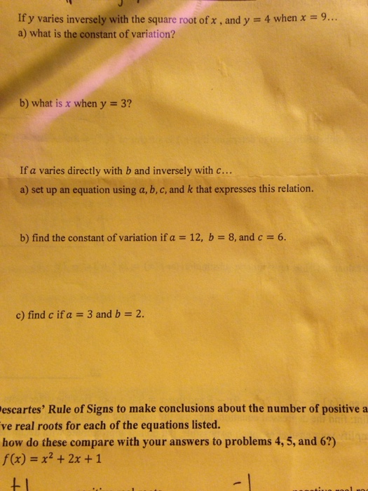 Solved If y varies inversely with the square root of x, and | Chegg.com