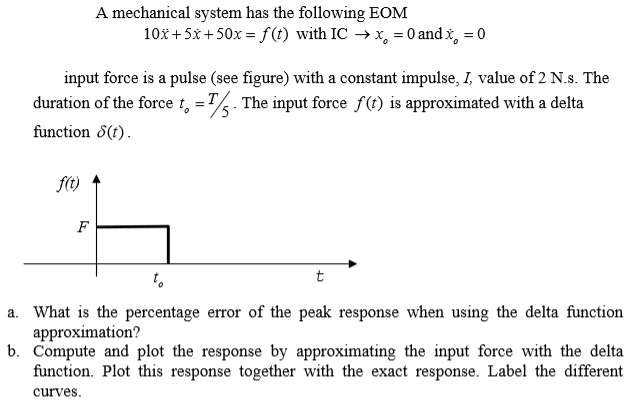 Solved A mechanical system has the following EOM 10x + 5x + | Chegg.com