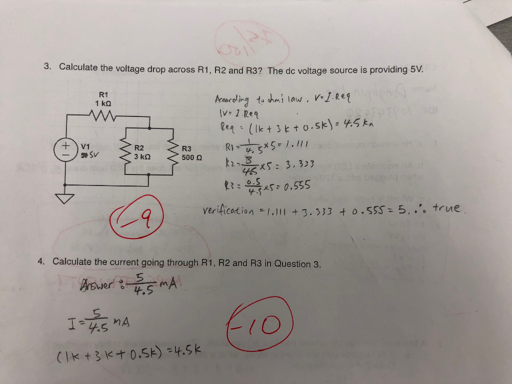 Solved 3. Calculate the voltage drop across R1, R2 and R3? | Chegg.com