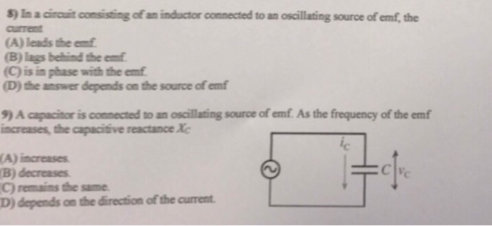 Solved In a circuit consisting of an inductor connected to | Chegg.com