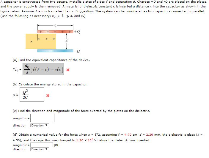 Solved A capacitor is constructed from two square, metallic | Chegg.com