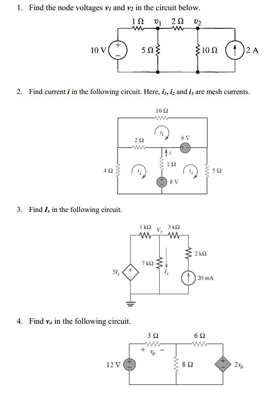 Solved Find the node voltages v1 and v2 in the circuit | Chegg.com Solved Find the node voltages v1 and v2 in the circuit | Chegg.com