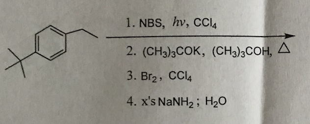 Solved 1. NBS, hv, CCl4 2. (CH3)3COK, (CH3)3COH, A 3. Bro, | Chegg.com