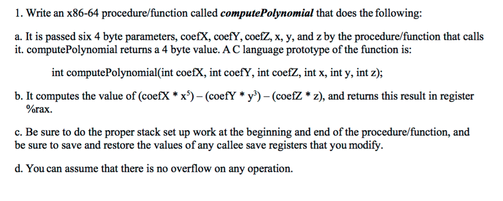 1. Write an x86-64 procedure/function called | Chegg.com