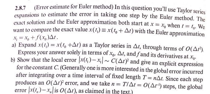 Solved 2 8 7 Error Estimate For Euler Method In This