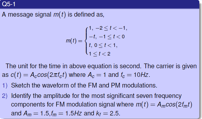 Solved A message signal m(t) is defined as, m(t) = {1, -2 | Chegg.com