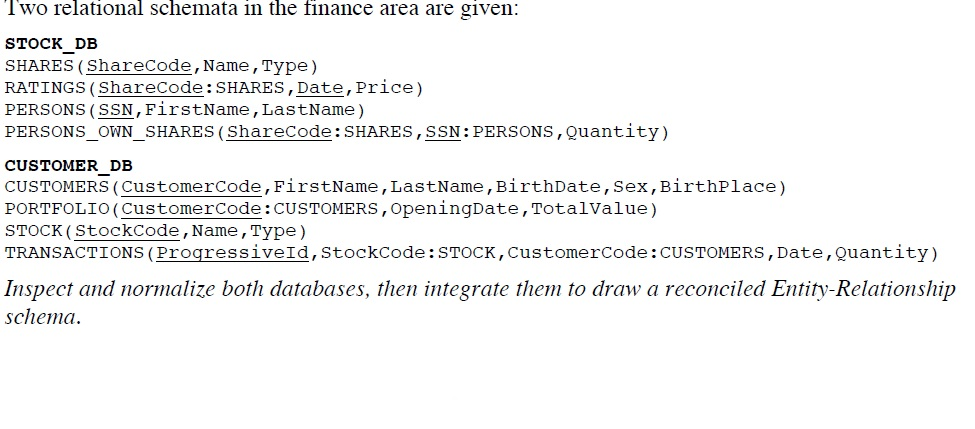 Solved Two relational schemata in the finance area are | Chegg.com