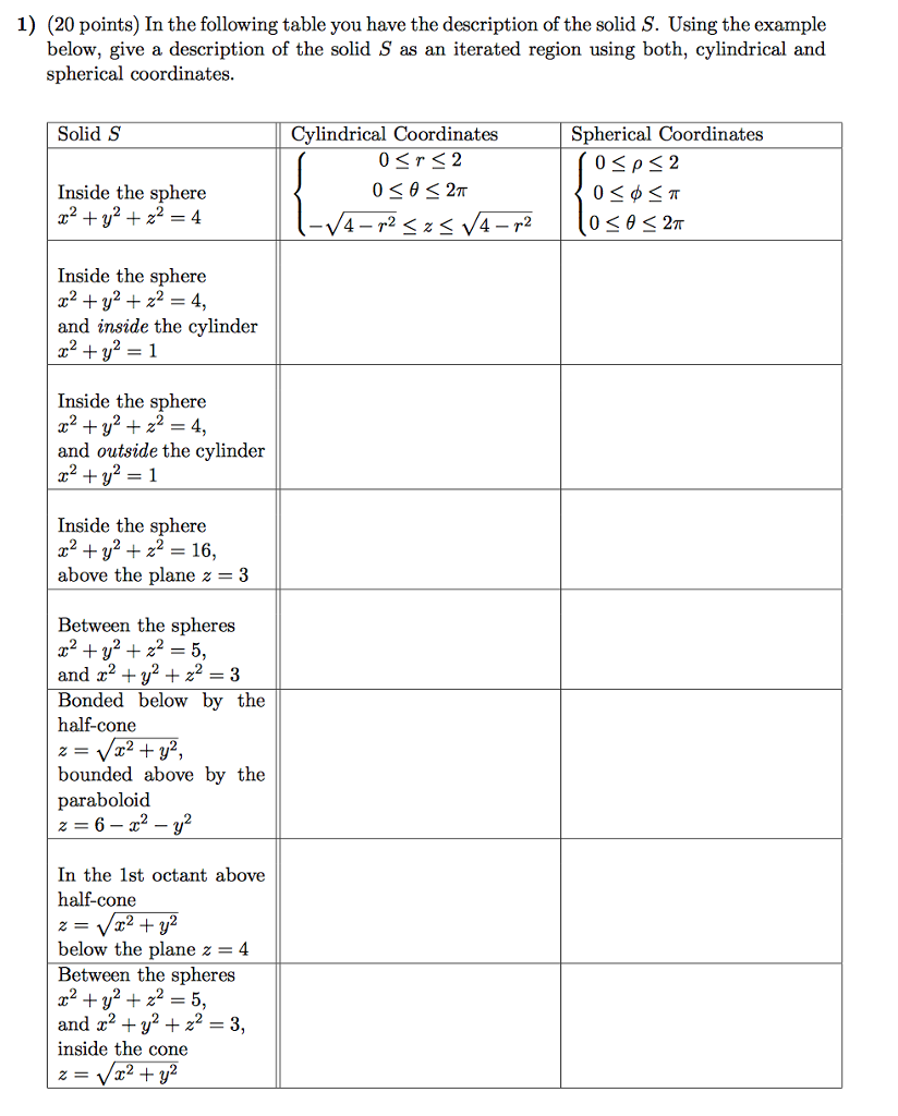 Solved In the following table you have the description of | Chegg.com