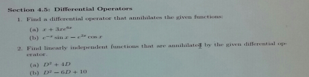 Solved Section 4.5: Differential Operators 1. Find a | Chegg.com