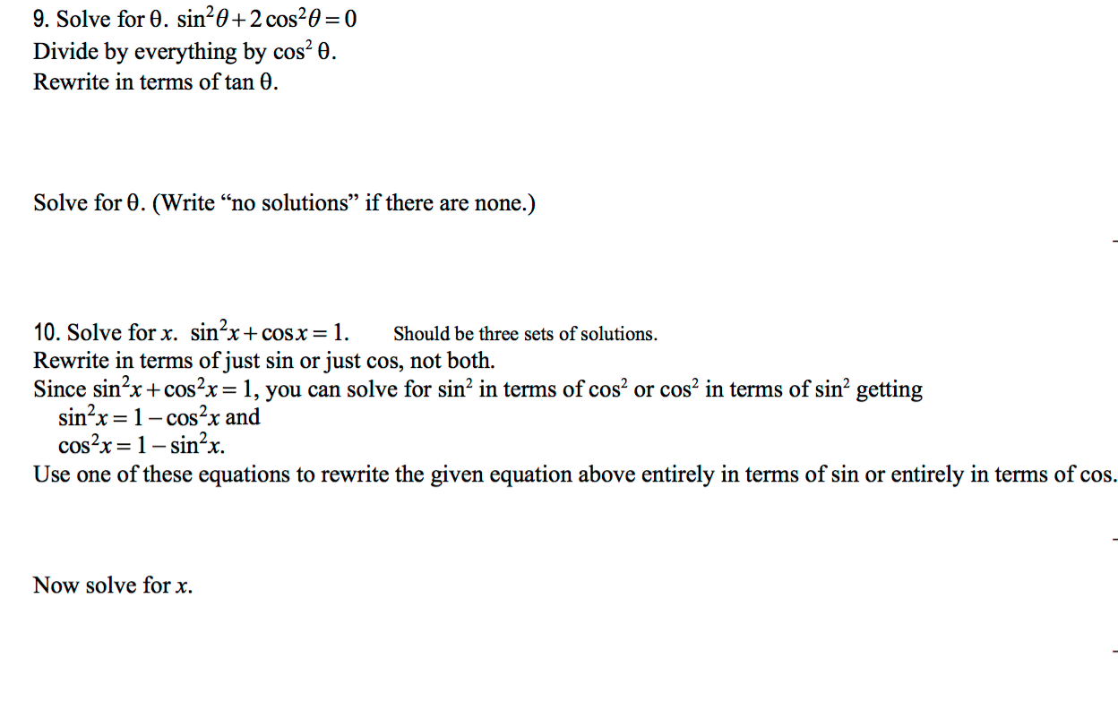Solved Solve for Theta. Sin^2 theta +2 cos^2 theta = 0 | Chegg.com