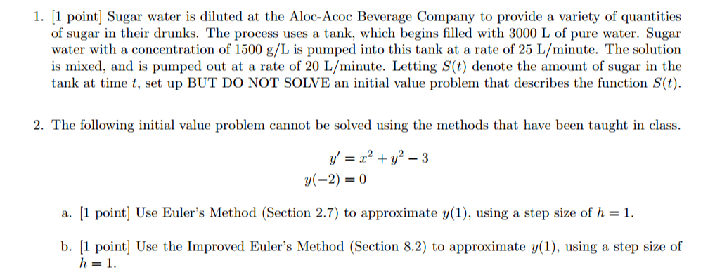 Solved 1. [1 point] Sugar water is diluted at the Aloc-Acoc | Chegg.com