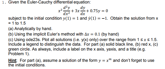 Solved Given the Euler-Cauchy differential equation + 3x ax | Chegg.com