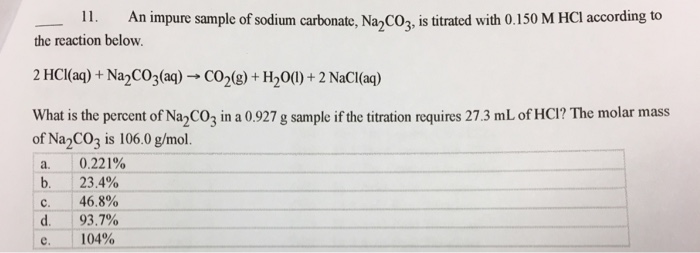 Solved An impure sample of sodium carbonate, Na_2CO_3, is | Chegg.com