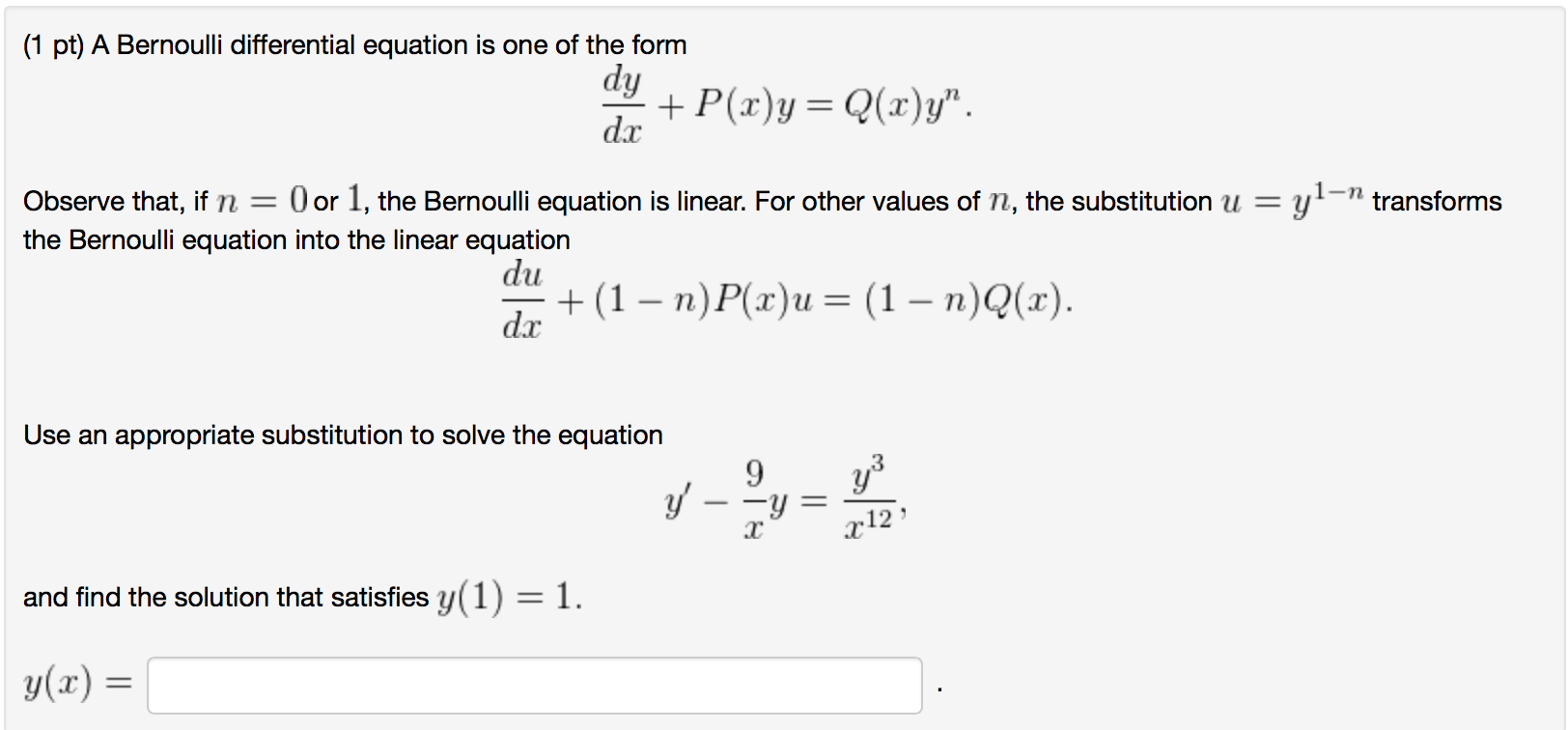 Solved (1 pt Find an explicit or implicit solutions to the | Chegg.com