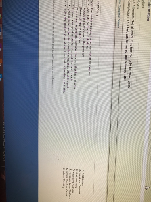 Solved Match the problem-solving technique with its | Chegg.com